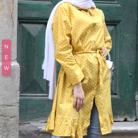 Jackets & Coats | Yellow Polka Dot Lightweight Jacket Tunic Top Wrap ...